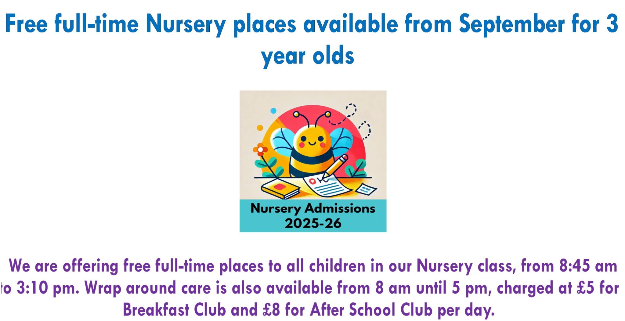 Free full-time Nursery places available from September for 3 year olds ...